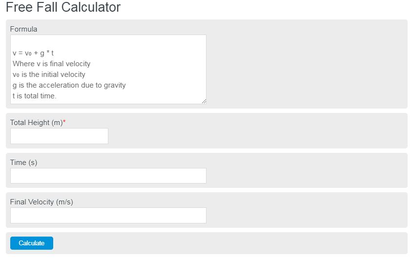 Free Fall Calculator Calculator Academy