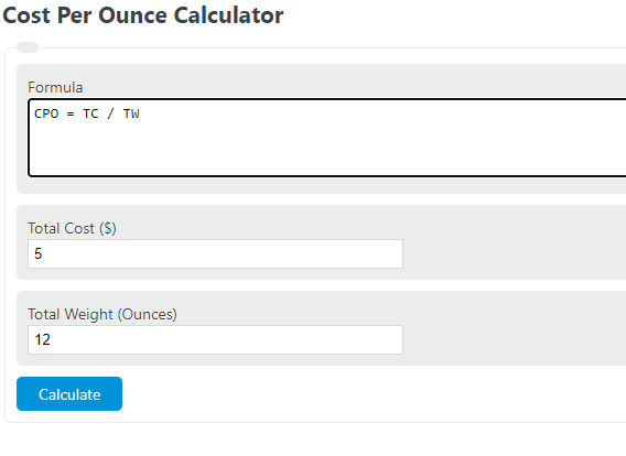 Cost Per Ounce Calculator - Calculator Academy