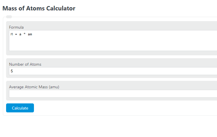 Mass of Atoms Calculator - Calculator Academy