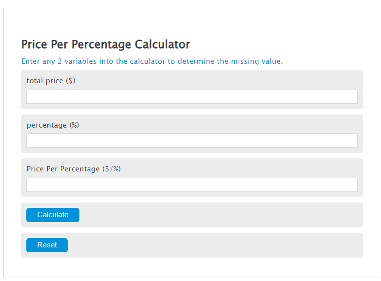Price Per Percentage Calculator - Calculator Academy