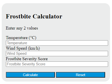 Frostbite Calculator - Calculator Academy