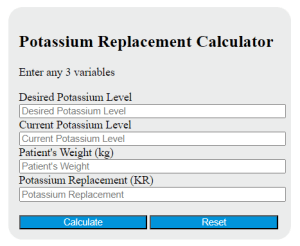 Potassium Replacement Calculator - Calculator Academy