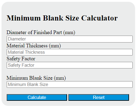 Minimum Blank Size Calculator - Calculator Academy