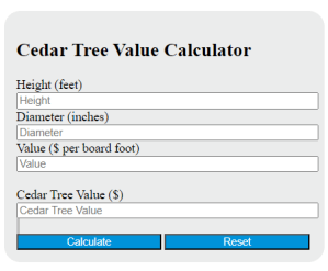 Cedar Tree Value Calculator - Calculator Academy