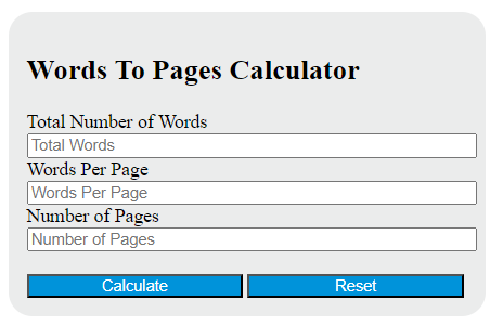 Words To Pages Calculator - Calculator Academy