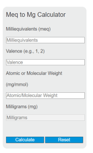 Meq To Mg Calculator - Calculator Academy