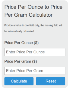 Price Per Ounce to Price Per Gram Calculator - Calculator Academy