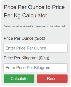 Price Per Ounce to Price Per Kg Calculator - Calculator Academy