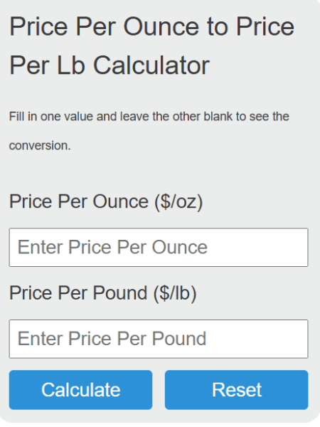 Price Per Ounce to Price Per Lb Calculator - Calculator Academy