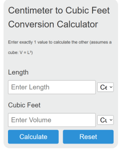 Centimeter to Cubic Feet Conversion Calculator - Calculator Academy
