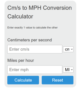 Cm/s to MPH Conversion Calculator - Calculator Academy