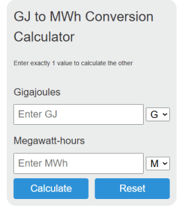 Gj to Mwh Conversion Calculator - Calculator Academy