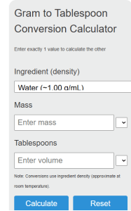 Gram to Tablespoon Conversion Calculator - Calculator Academy