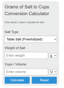 Grams of Salt to Cups Conversion Calculator - Calculator Academy