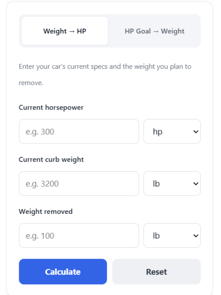 Weight Loss To Horsepower Calculator - Calculator Academy