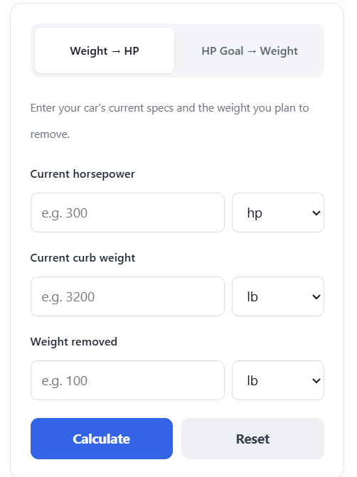 Weight Loss To Horsepower Calculator - Calculator Academy