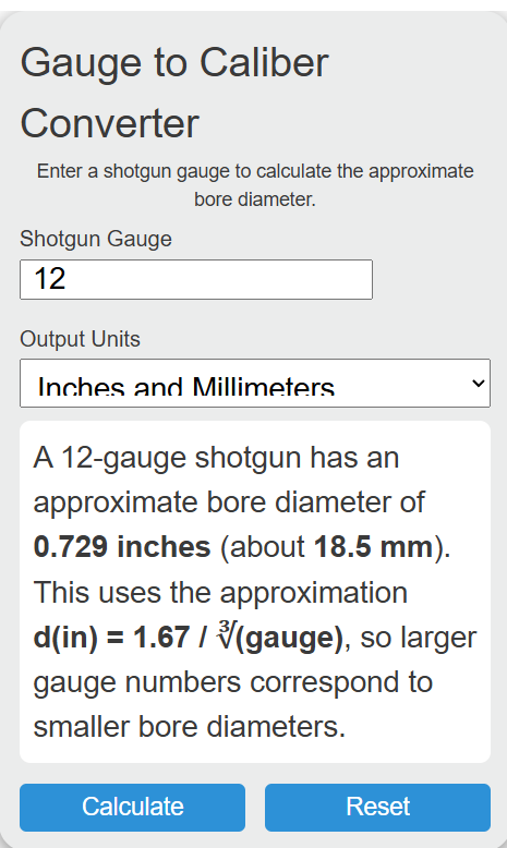 gauge to caliber Converter - Calculator Academy